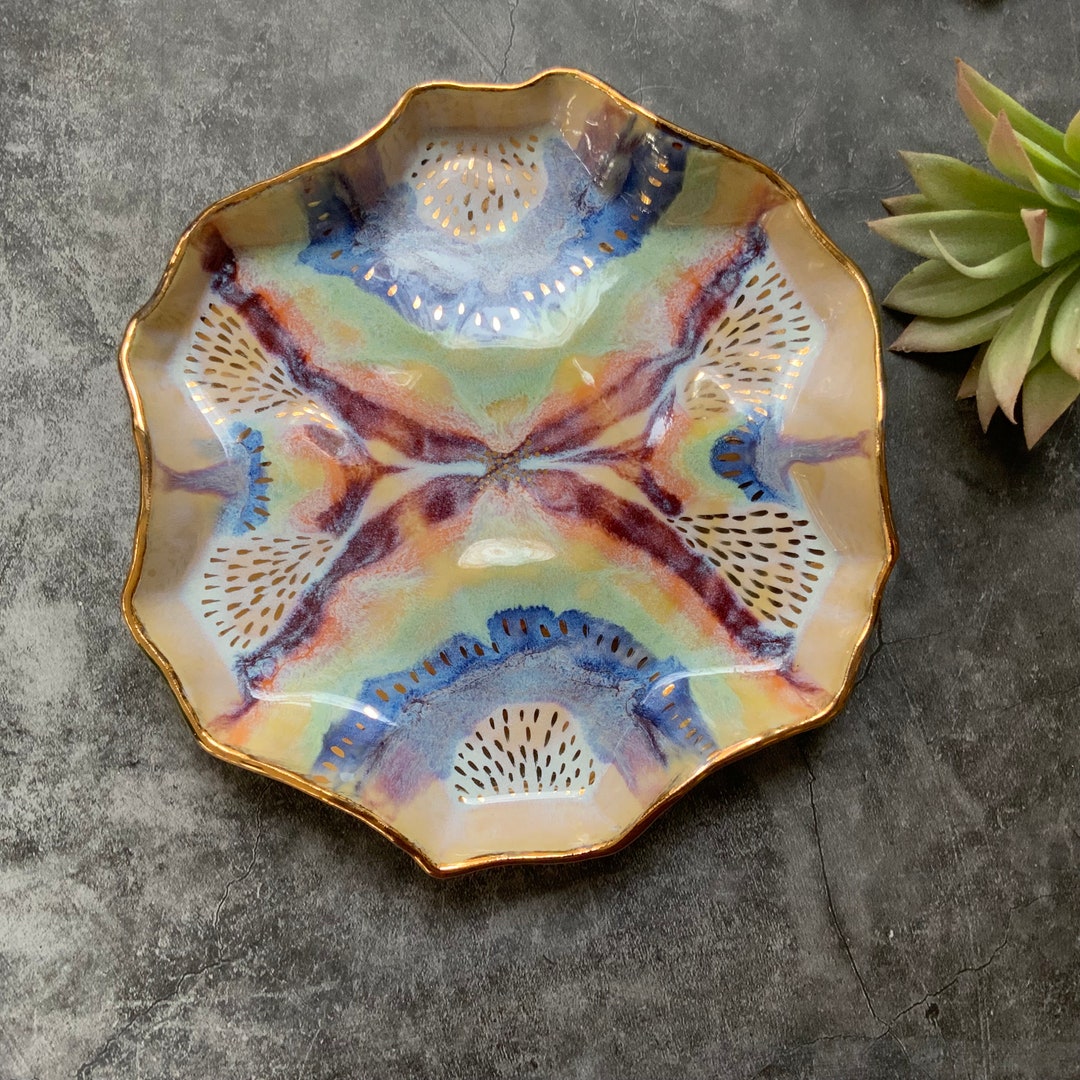Rainbow Geometric Dish, Ceramic Platter, Shellieartist, Gift for Her ...