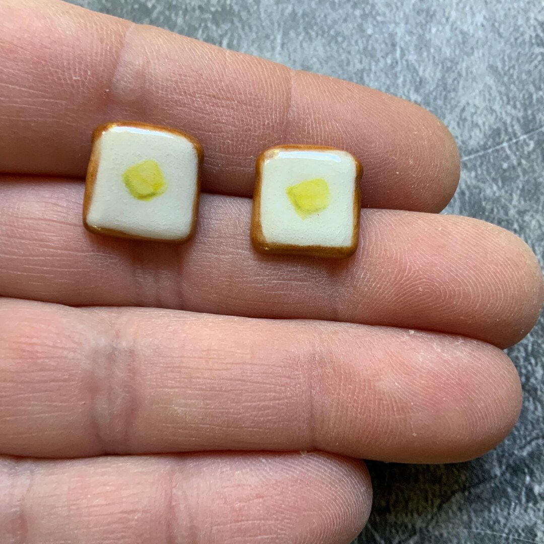 Buttered Toast Porcelain Earrings, Ceramic Studs, Small Post Earrings ...