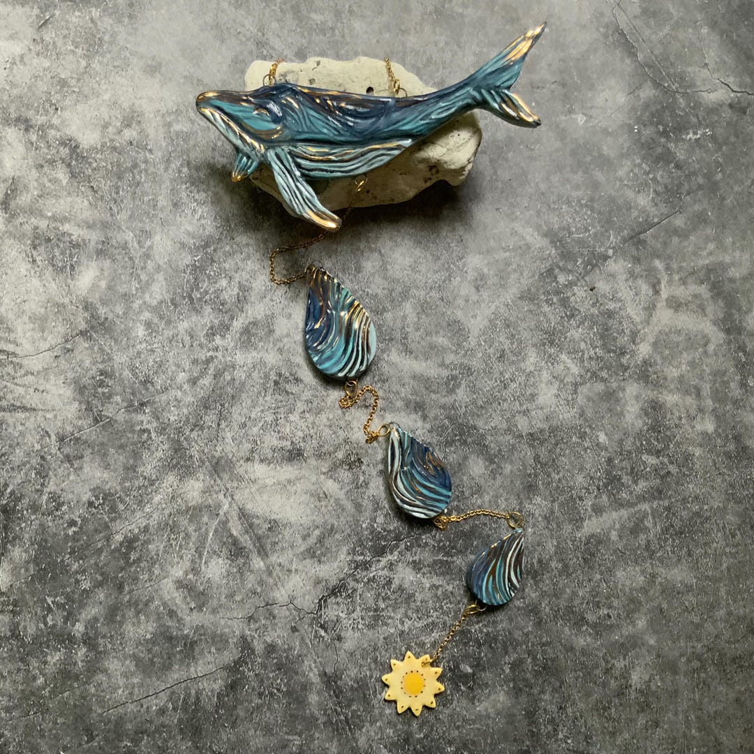 Blue Whale Wall Charm, Porcelain Ceramic Wall Art, Shellieartist, Gold ...