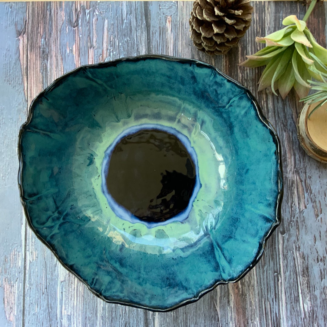 Turquoise and Black Porcelain Bowl, Beautiful Ceramic Bowl ...