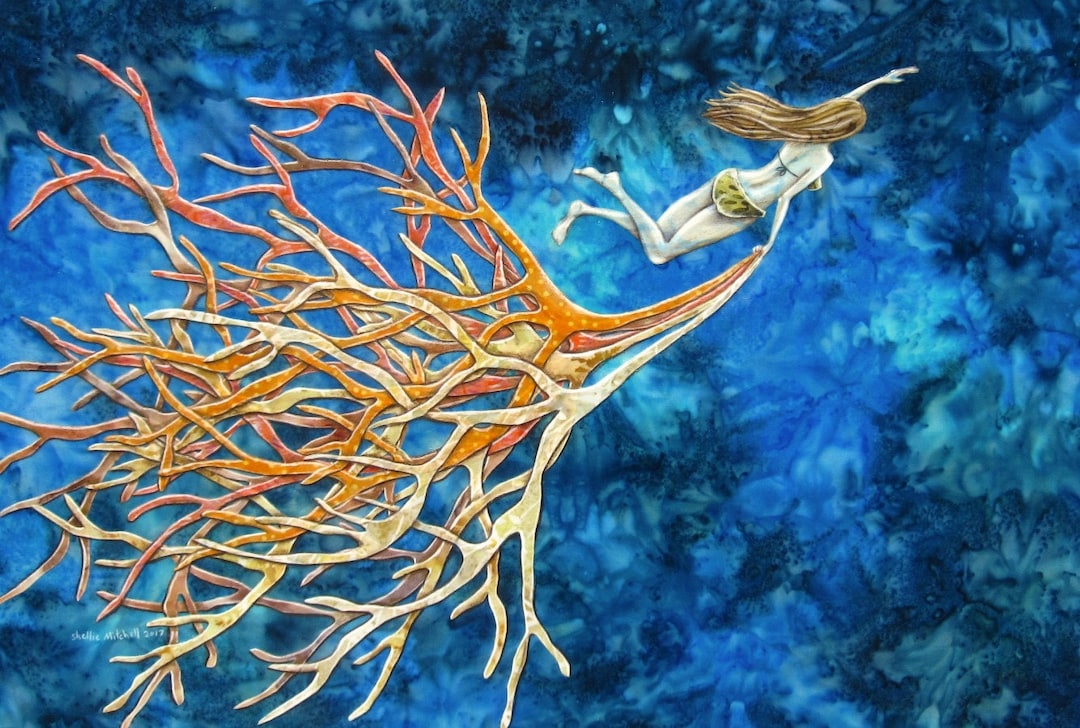 Unique Beach Decor, Underwater Swimmer, Gift for Her, Deep Blue Sea ...