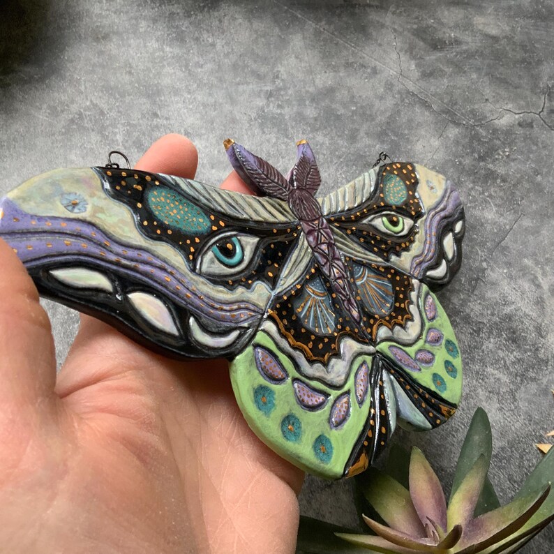 I See You Moth, Ceramic Wall Hanging, Gold Luster, Carved Moth Art ...