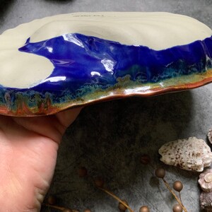 Cobalt Blue Big Seashell Ceramic Dish, White Clay, Boho Kitchenware ...