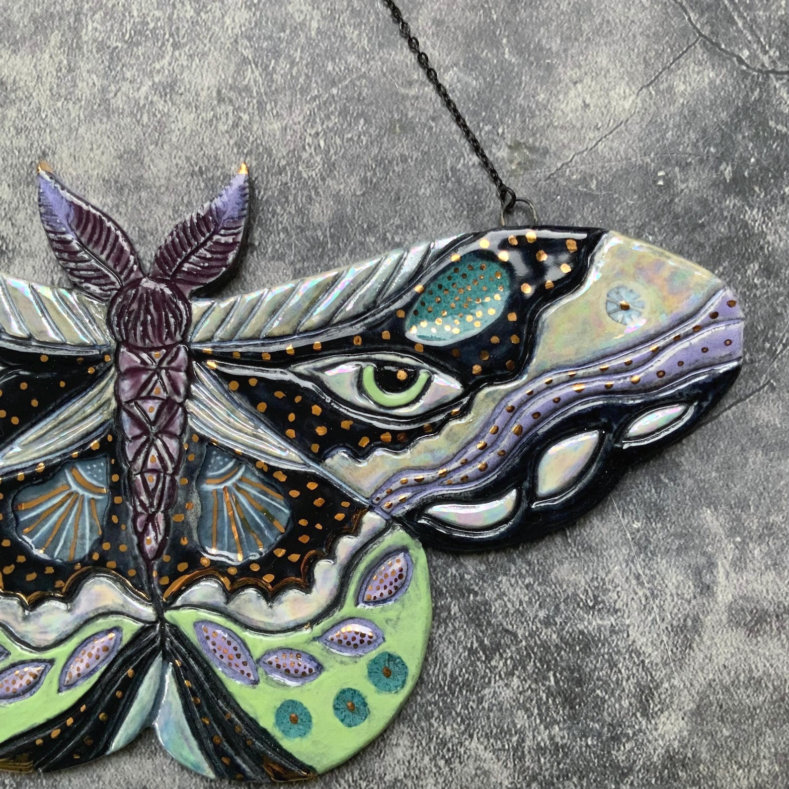 I See You Moth, Ceramic Wall Hanging, Gold Luster, Carved Moth Art ...