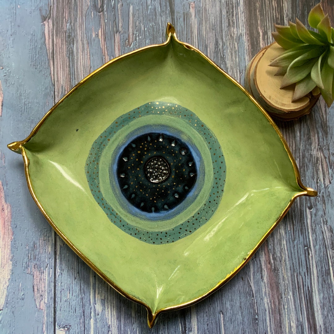 Green Square Serving Platter, Ceramic Platter, Shellieartist, Gift for ...