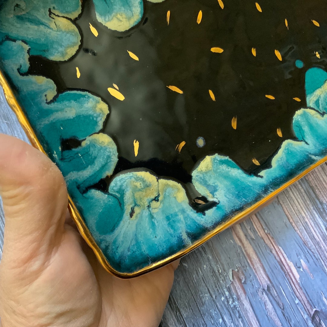 Turquoise Blue Ceramic Dish, Shellieartist, Chef Gift, Rectangular ...