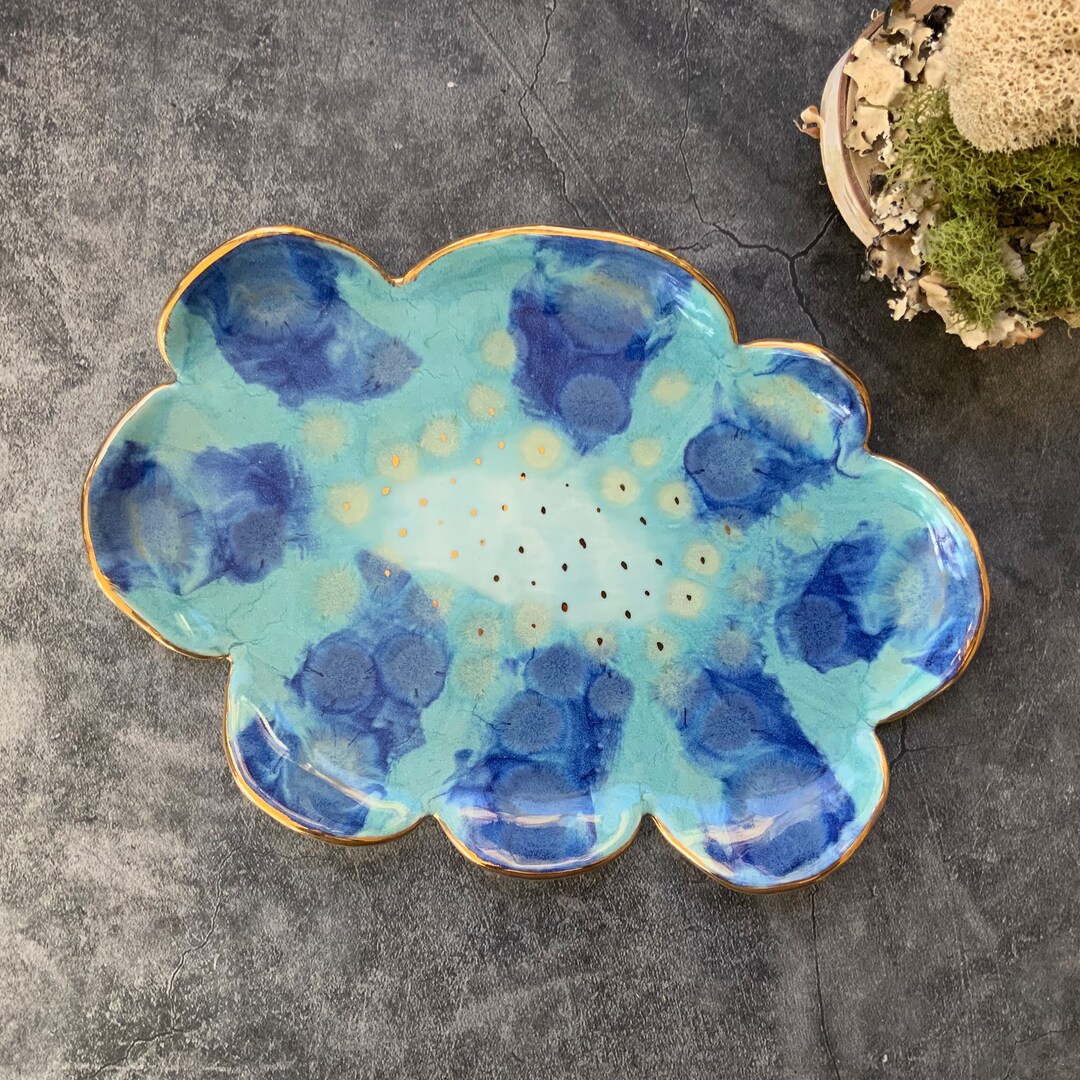 Blue Cloud Ceramic Dish, Gold Luster, Shellieartist, Chef Gift ...