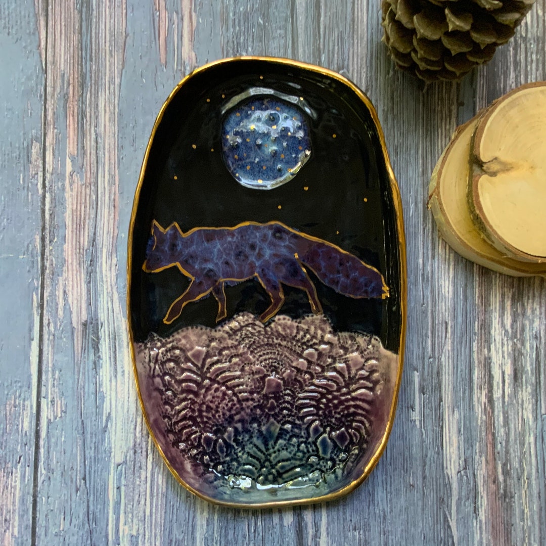 Purple Fox Blue Moon Ceramic Wall Art, Shellieartist, Gift for Her ...