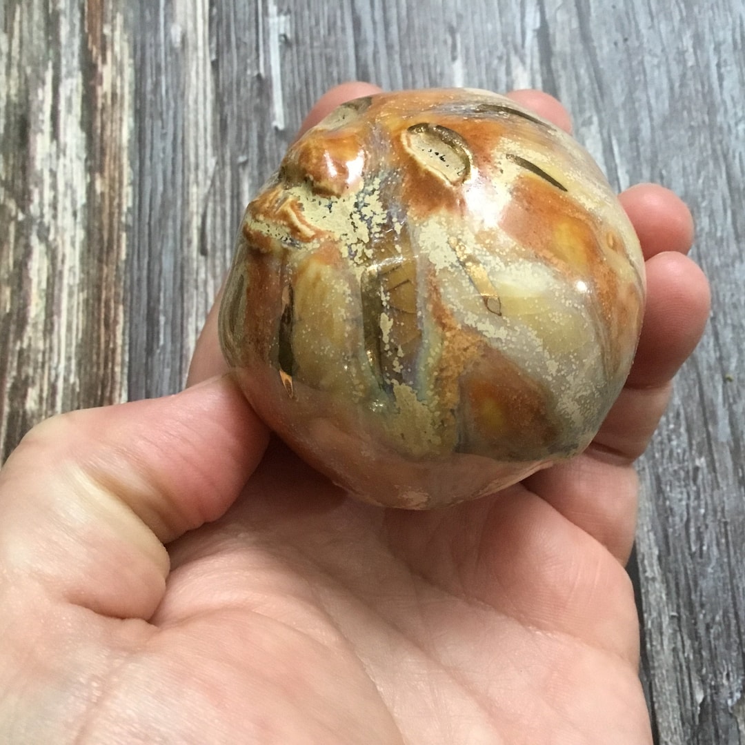 Ceramic Moon Face, Ceramic Wall Hanging, Carved Face, Boho Art, Gold ...