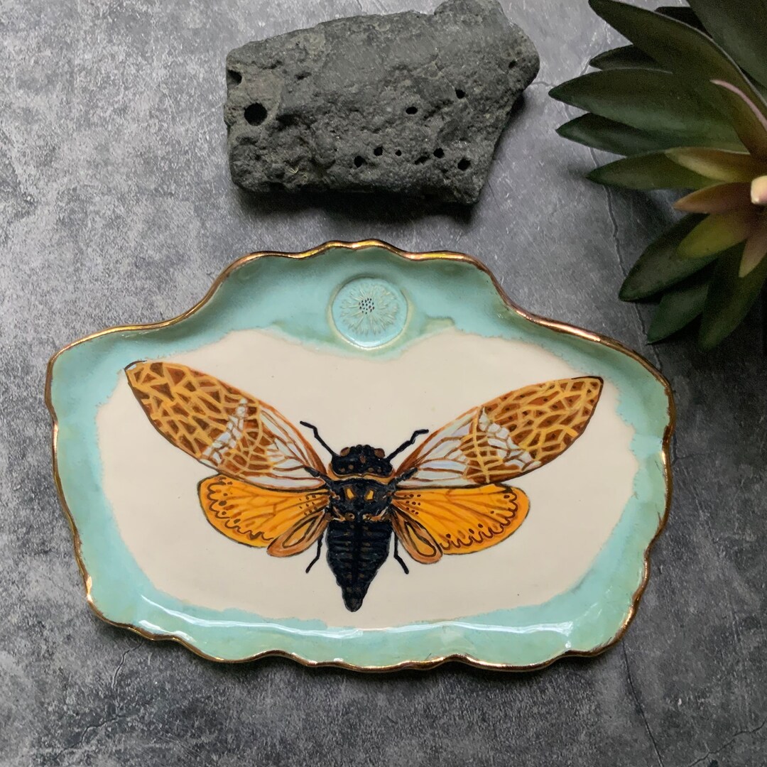 Cicada Ceramic Wall Art, Shellieartist, Gift for Her, Home Decor, Gold ...