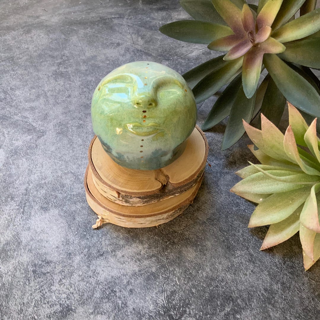 Green and Blue Ceramic Moon Face, Ceramic Wall Hanging, Boho Art ...