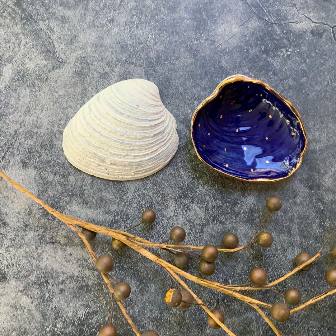 Tiny Cobalt Blue Ceramic Seashell Dish, Home Decor, Shellieartist ...