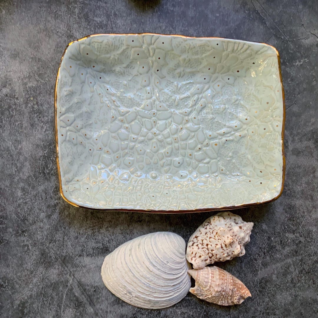 Pale Blue Ceramic Dish, Lace Pattern Ceramic Dish, Shellieartist, Chef ...