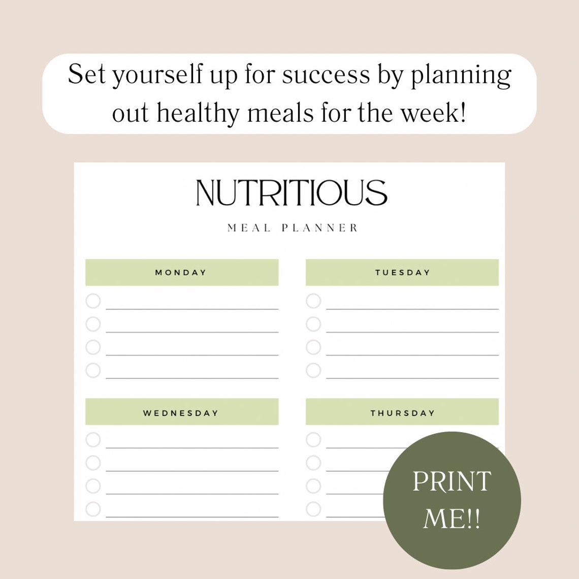 Minimalist Weekly Meal Planner - Printable Template , Nutrition Planner ...