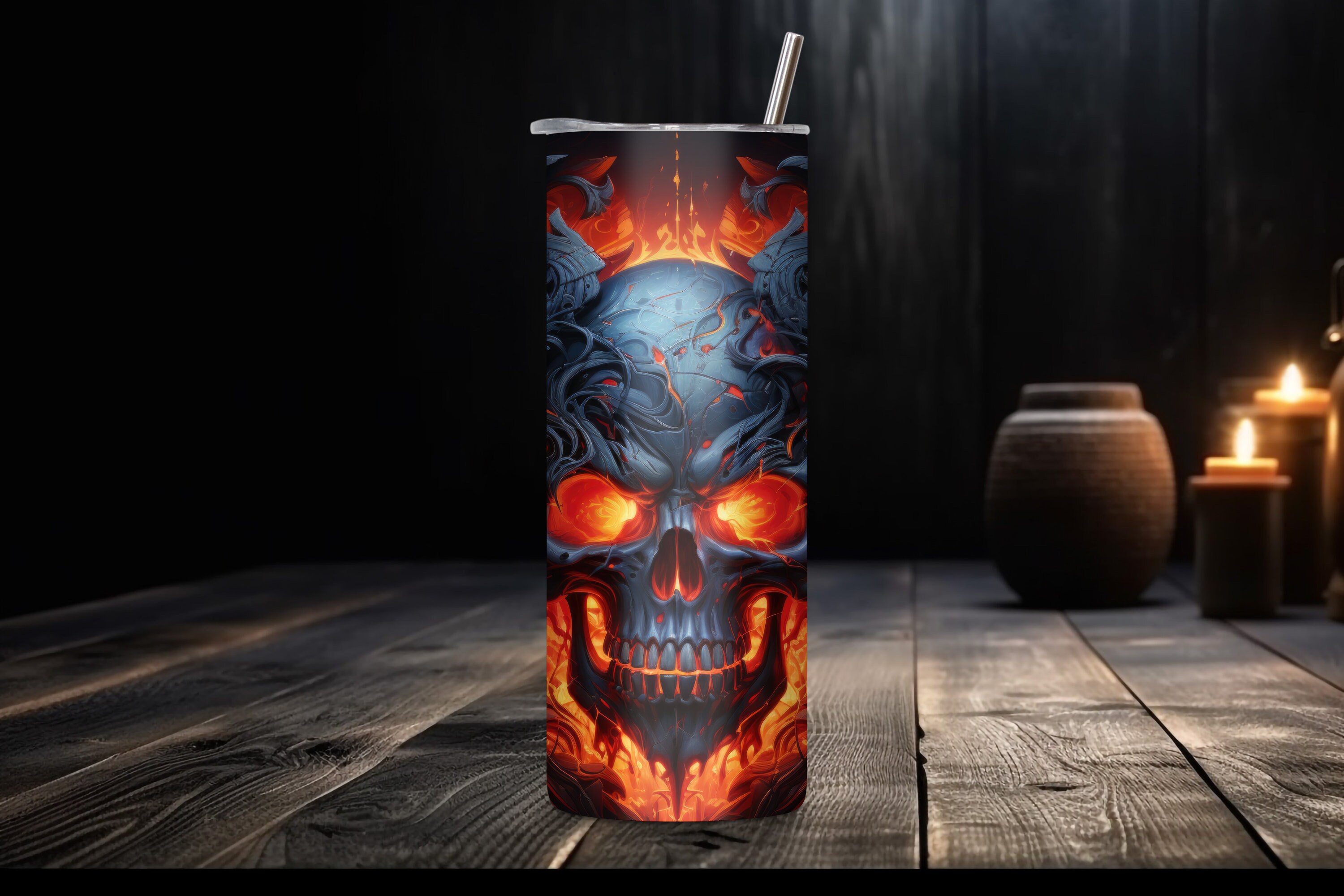 Goth Style Tumbler, Red Eye Skull Tumbler, Goth Travel Mug, Skull ...