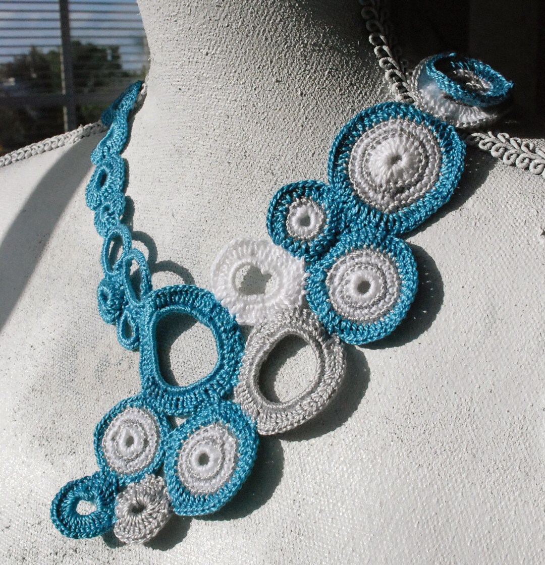 Sea Blue Bubbles Crochet Necklace - Etsy