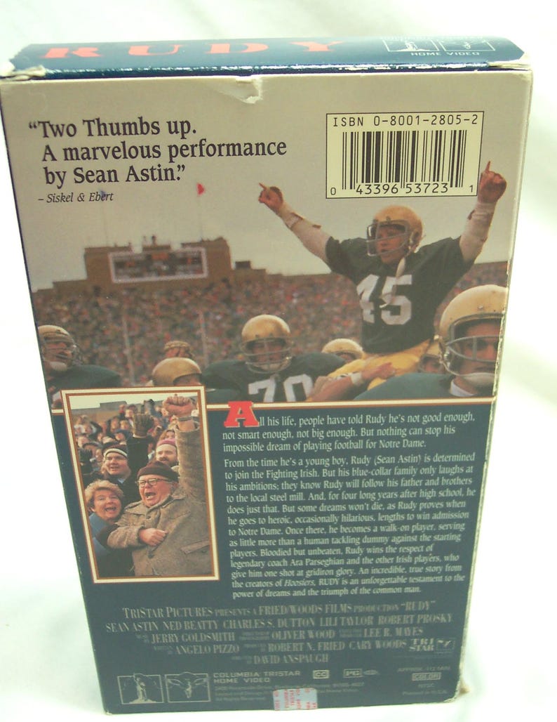 Vintage 1994 RUDY Vhs Video 1990's Original Notre Dame Football Movie ...