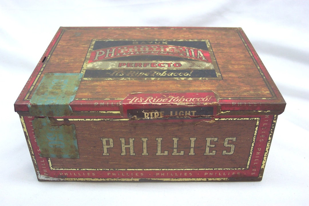 Vintage BAYUK PHILLIES PHILADELPHIA Perfecto Tabacco Metal Tin Cigar ...