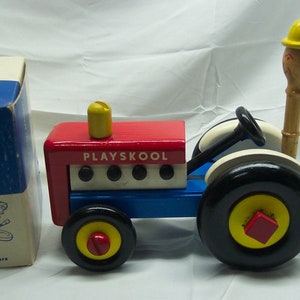 Antique 1950's Playskool Wooden TAKE APART TRACTOR Wood Building Toy ...