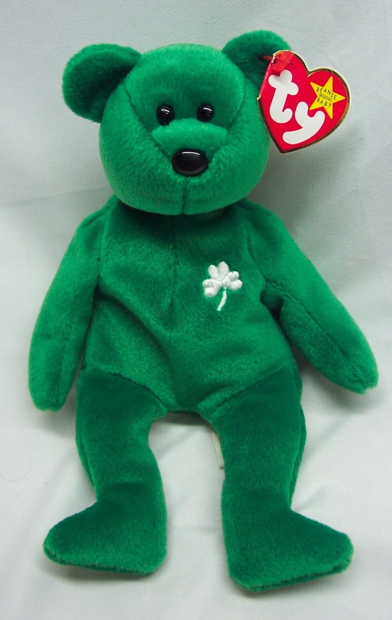Vintage RARE Errors 1997 TY Beanie Baby Green ERIN Irish Shamrock Teddy ...