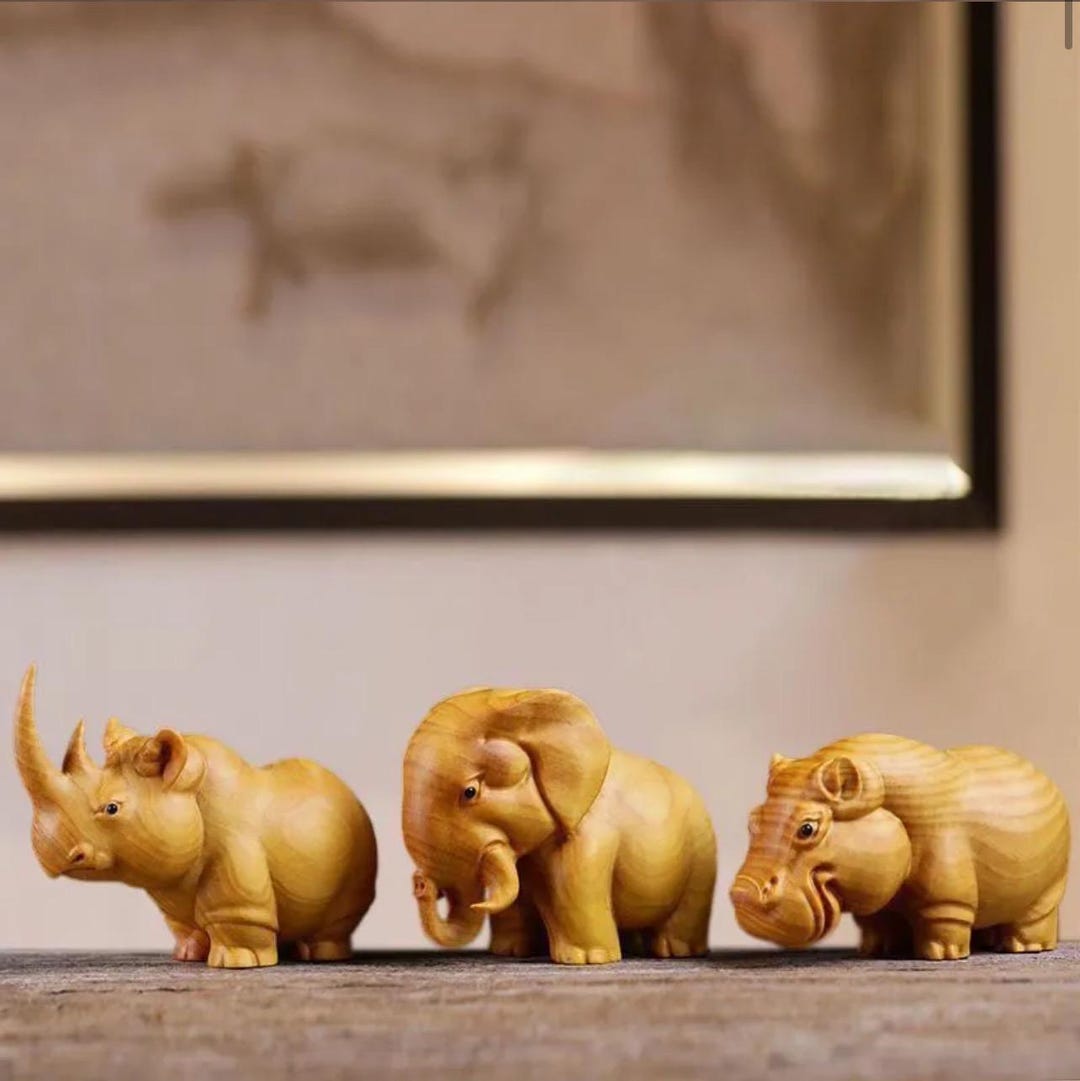 Handmade African Three Treasures Elephant, Rhino, Hippo Handpiece ...