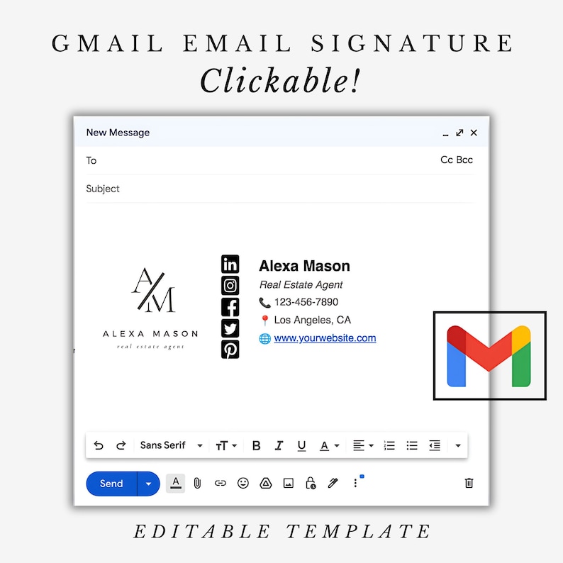 Gmail E-mail Signature Template, Clickable Email Signature Gmail ...