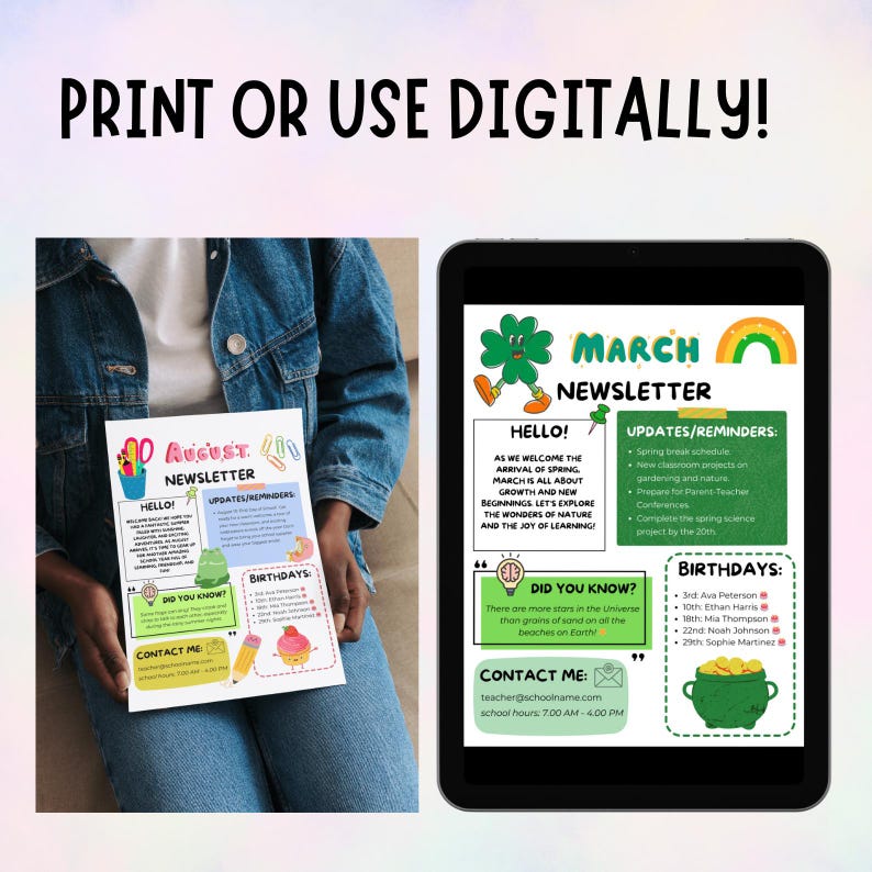 Monthly Teacher Newsletter Template: Elementary School, Canva (PDF) - Etsy