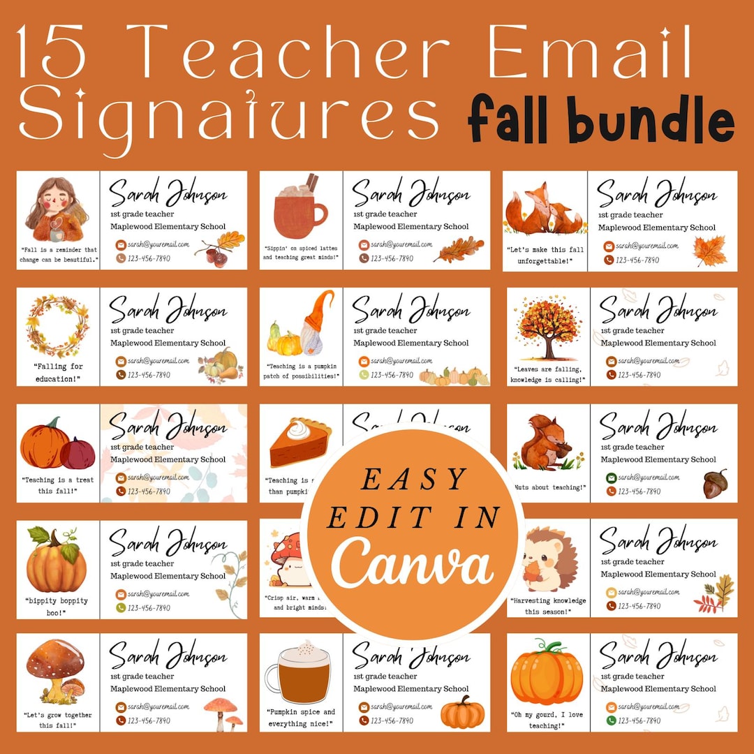Email Signature Teacher Bundle | Fall Teacher Signature | Email ...