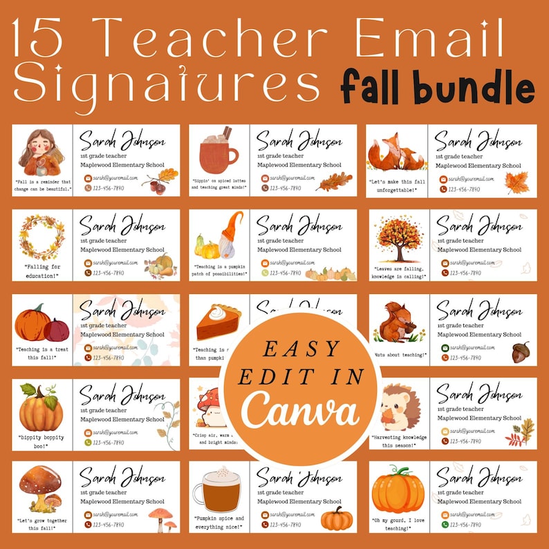 Email Signature Teacher Bundle | Fall Teacher Signature | Email ...