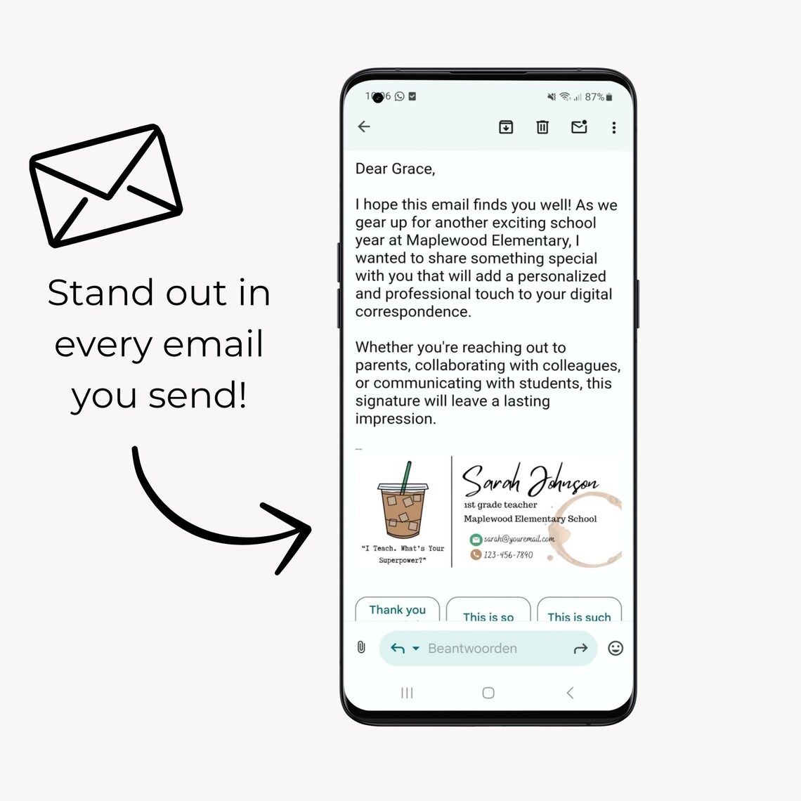 Teacher Email Signature, Email Signature Template Canva, Gmail ...