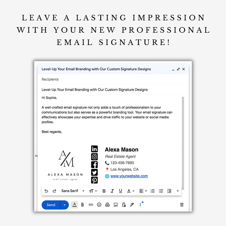 Gmail E-mail Signature Template, Clickable Email Signature Gmail, Clickable Link Icon ...