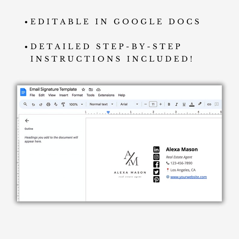 Gmail E-mail Signature Template, Clickable Email Signature Gmail, Clickable Link Icon ...