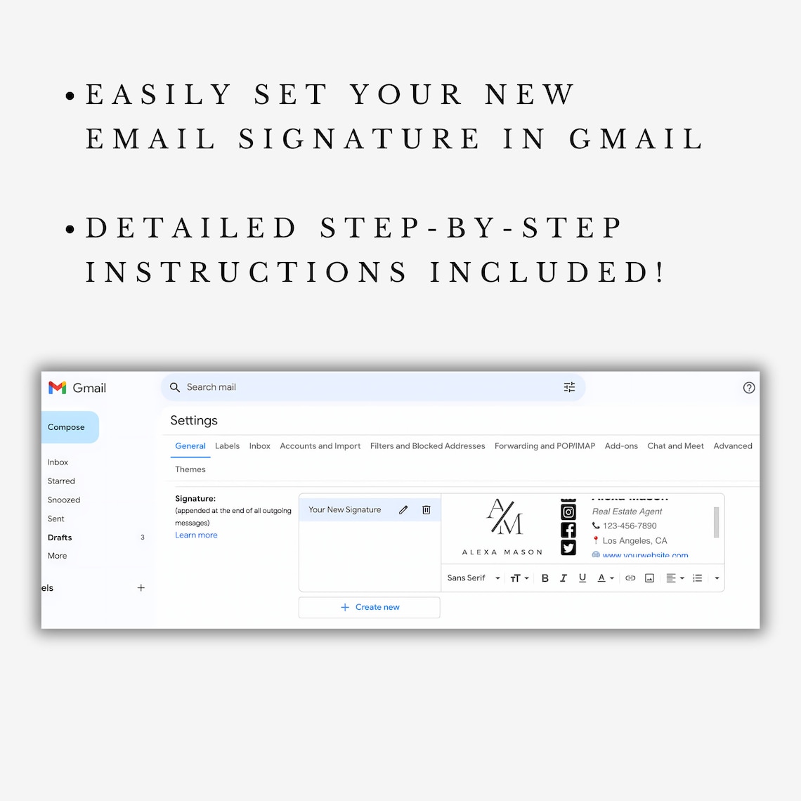 Gmail E-mail Signature Template, Clickable Email Signature Gmail ...