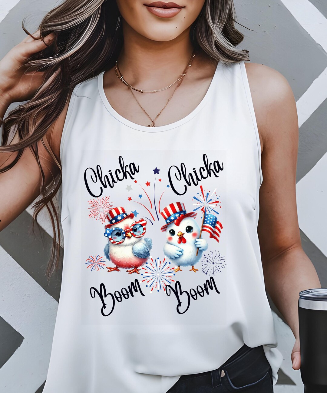 Chicka Chicka Boom Boom Tank Top, Patriotic Rooster, Funny Farmer 4th ...