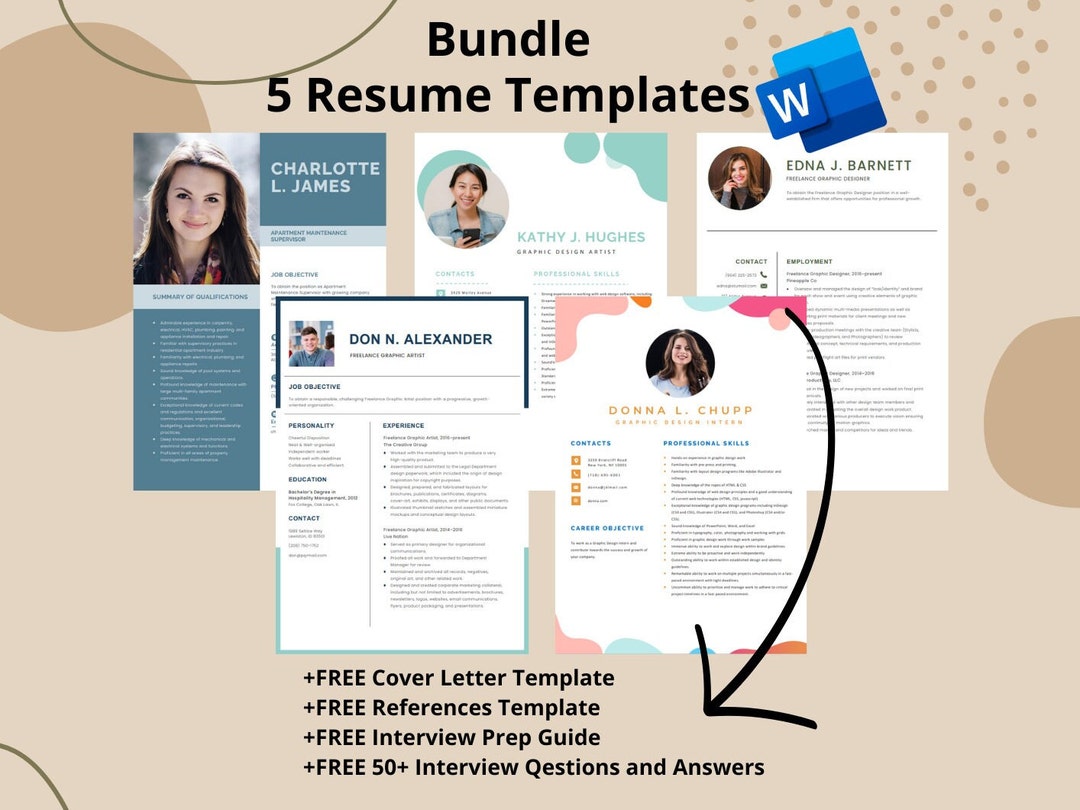 Bundle Resumes With Photo Bundle Resume Set Word MS Word Resume ...