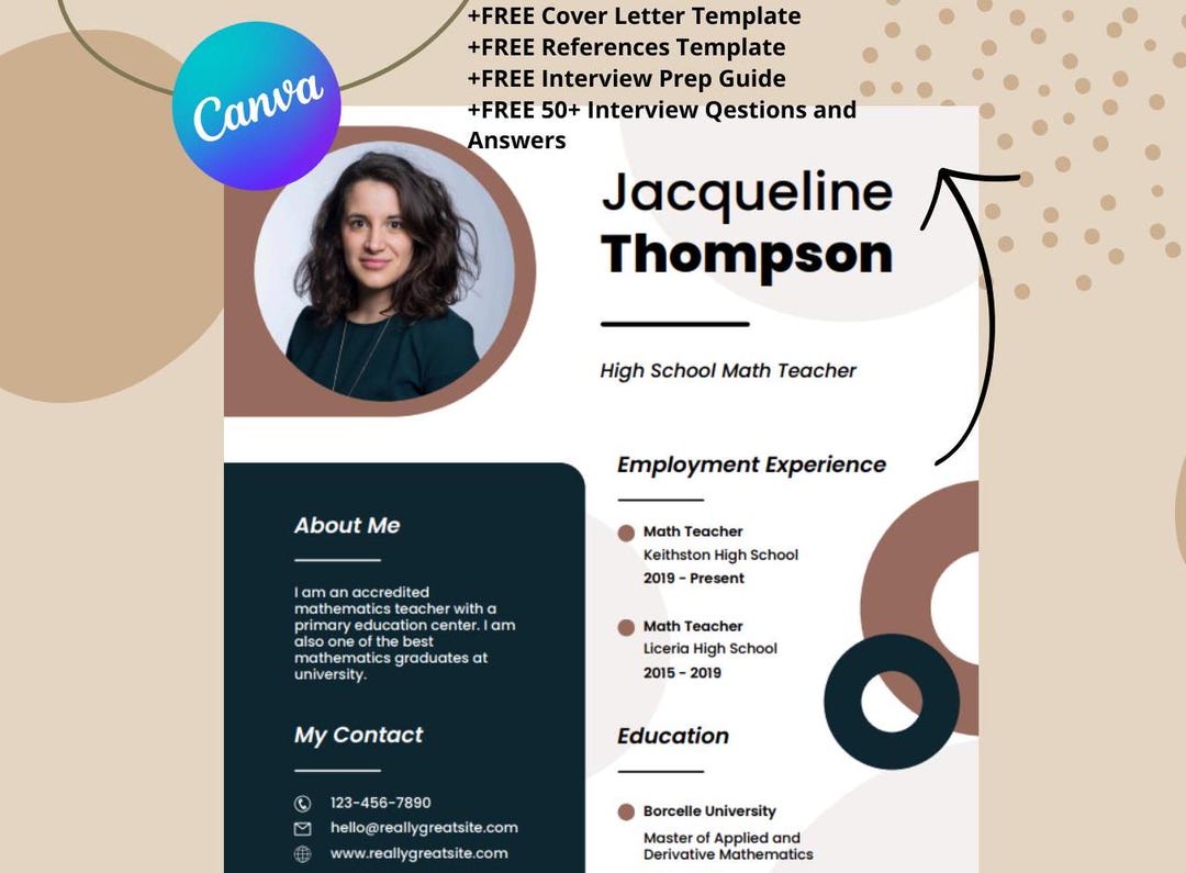 Math Teacher Resume Template Highschool Math Teacher CV Editable ...