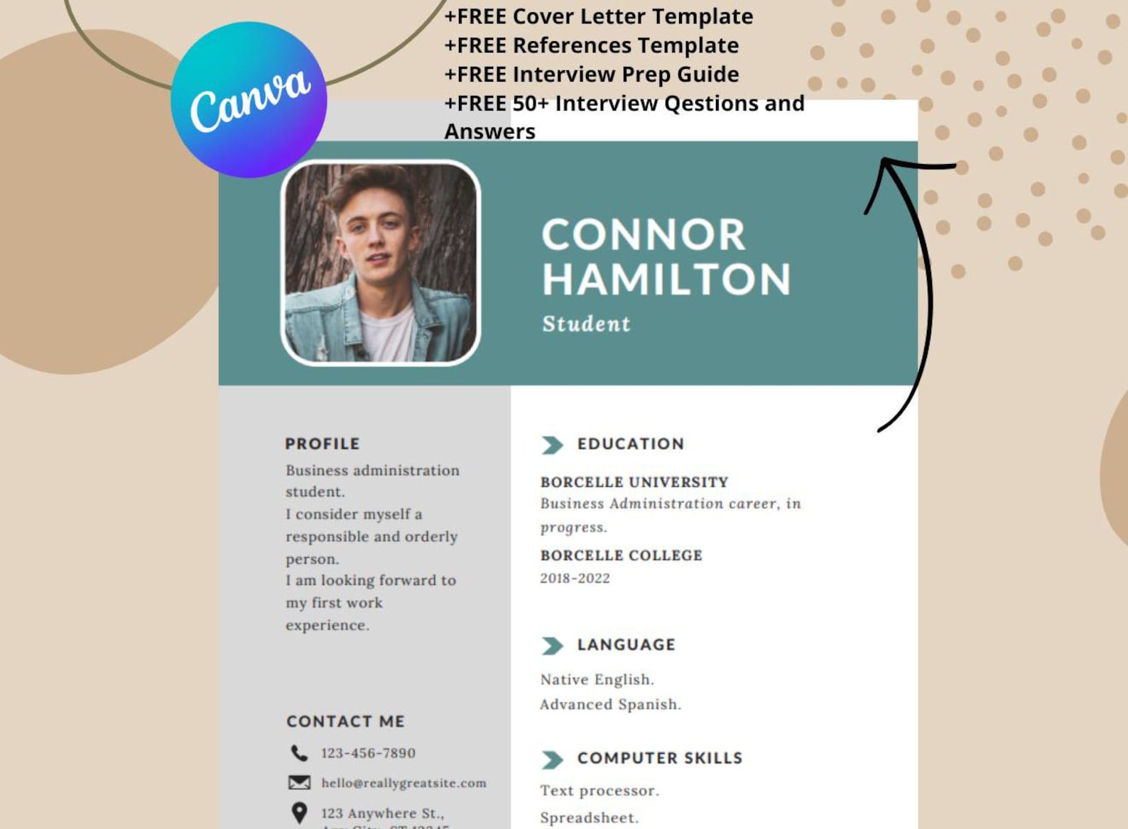 Student Resume Template Highschool Student CV Editable New Graduate ...