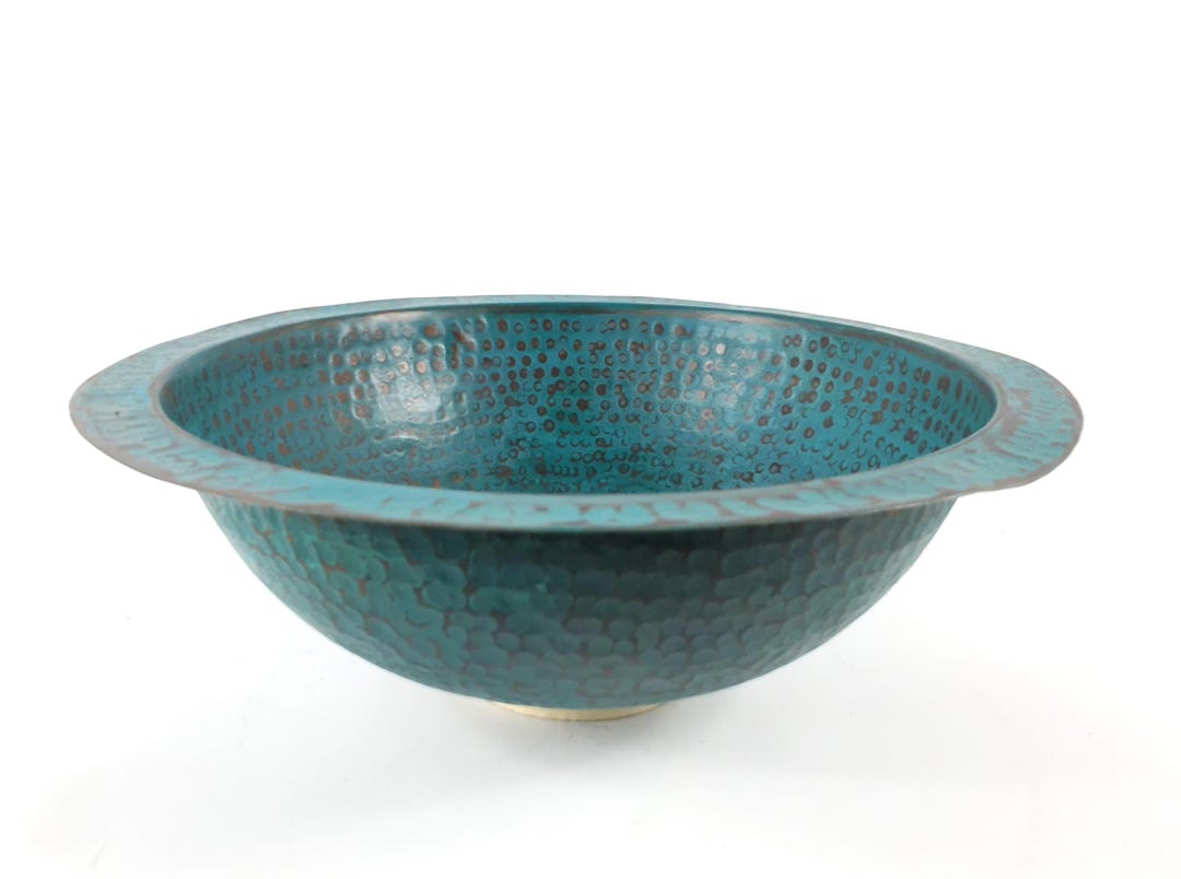 Oxidized Copper Drop in Bathroom Sink, Blue Patian Hammered Copper ...