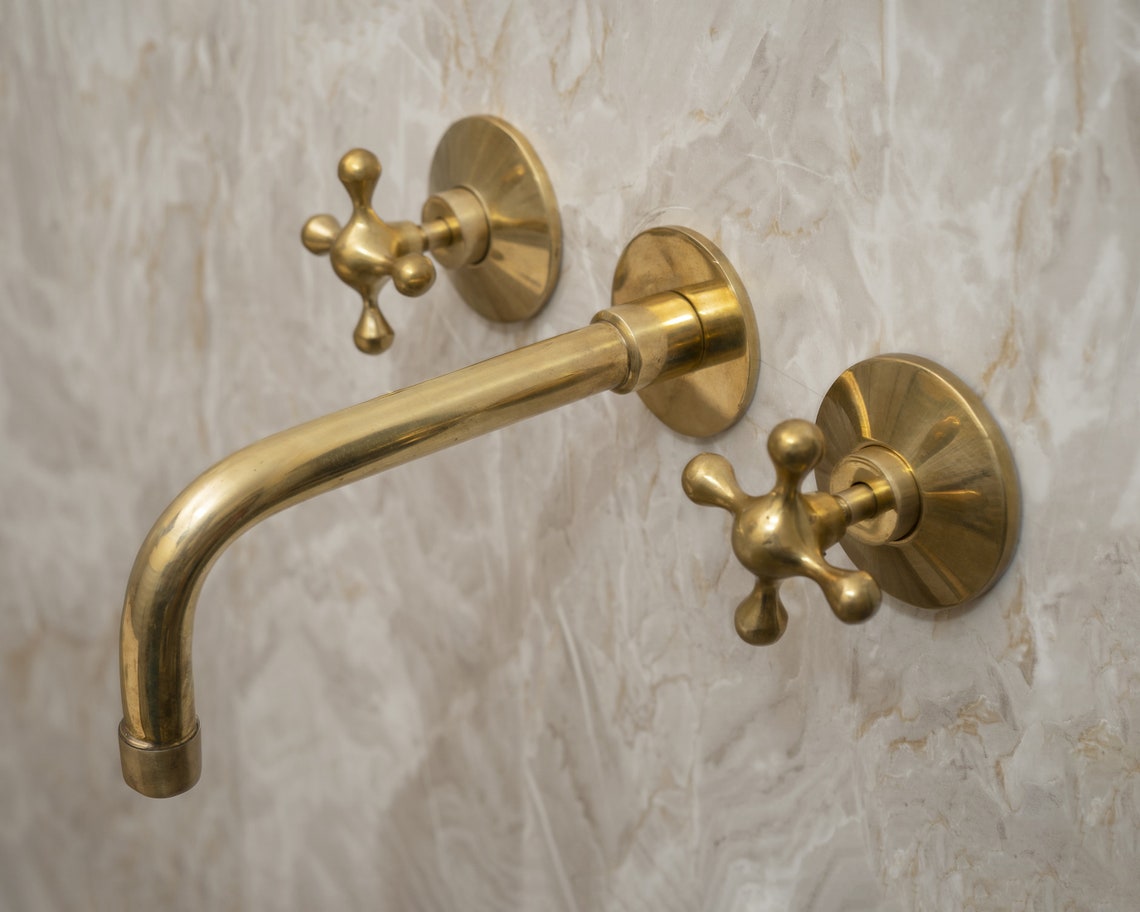Unlacquered Brass Bathroom Faucet, Handcrafted Brass Wall Mounted ...