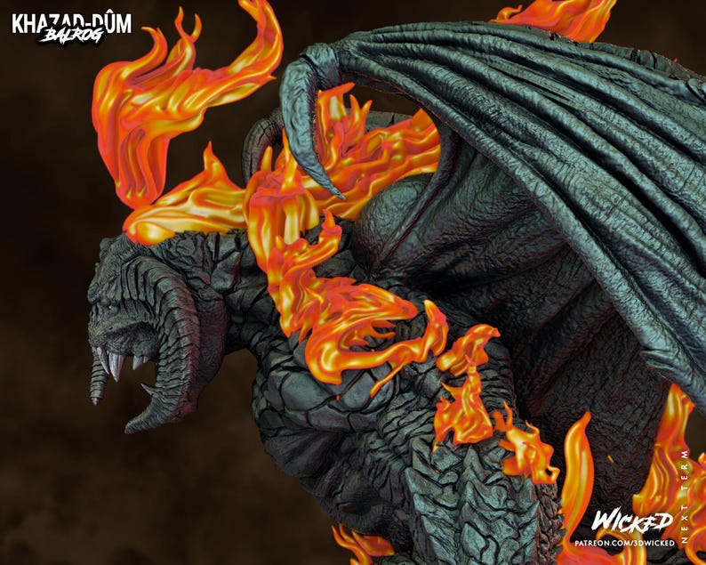Balrog Sculpture- Unpainted FAN ART - Wicked 3D Prints - Etsy