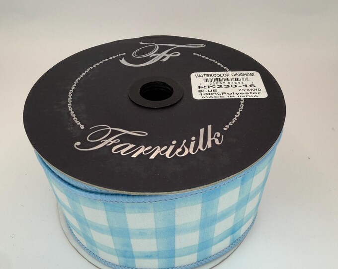 Baby Blue Plaid Designer Ribbon, 2.5" 10yd , Farrisilk Ribbon, Just ...