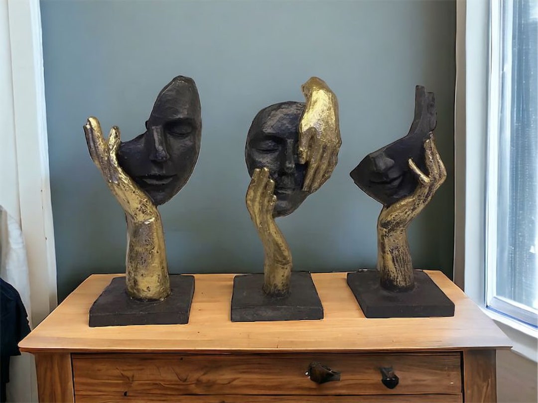 3-piece Hand Detail Gold Face Bauble Decorative Object Set Sculpture ...