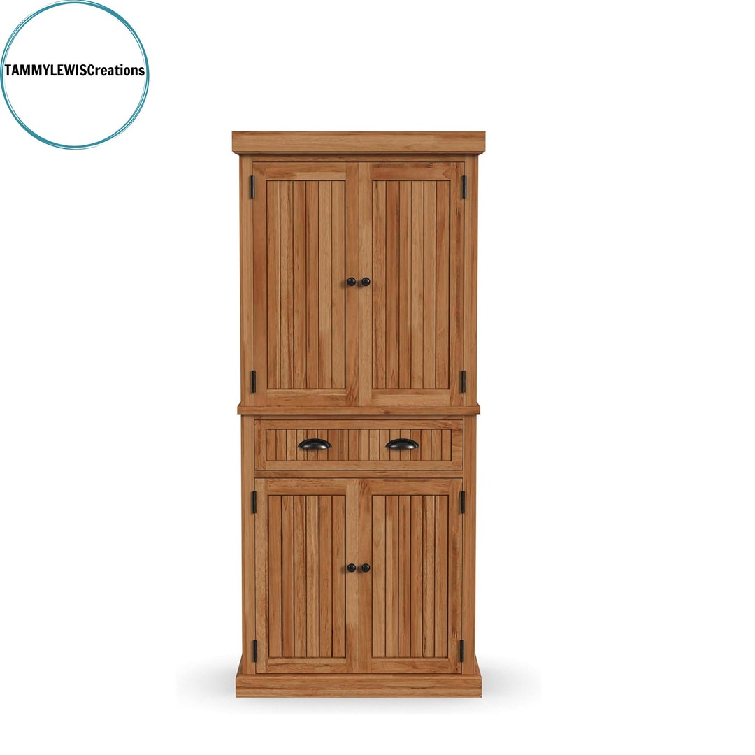 Natural Maple Finish Storage Cabinet Kitchen Pantry With Drawers and ...