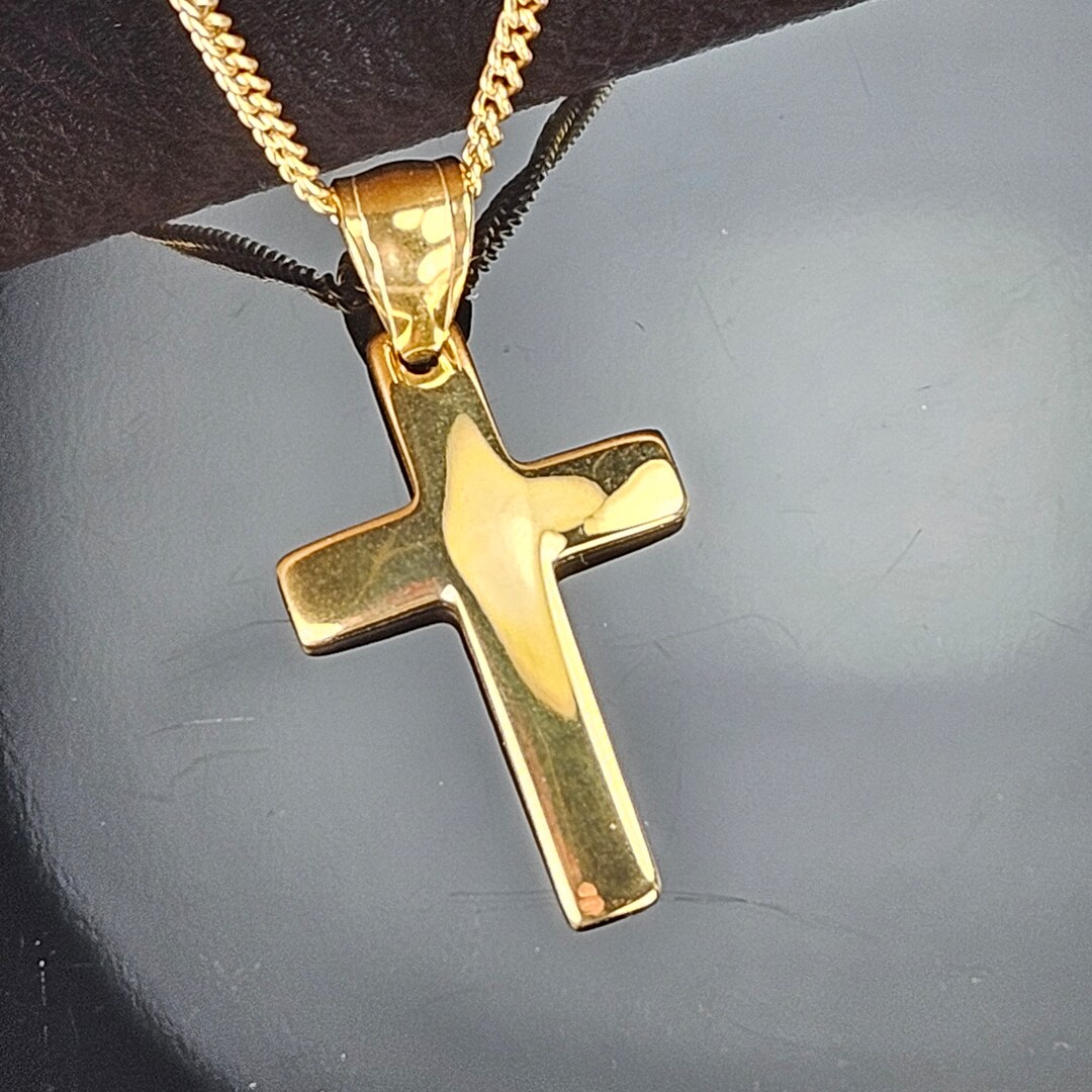 Engraved Small Tapered Cross Stainless Steel Necklace - Etsy