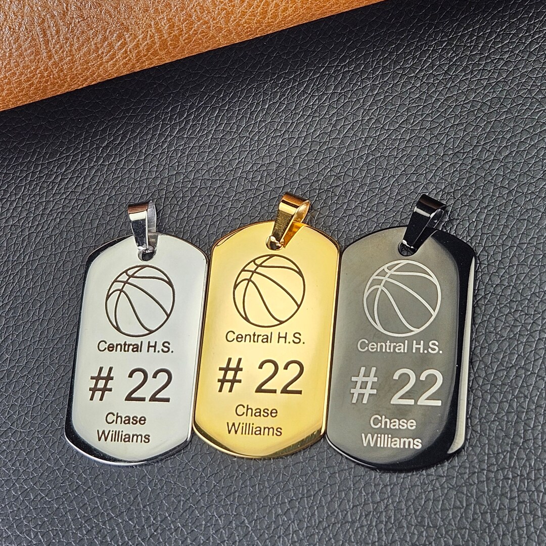Large Dog Tag With a Basketball, School, Number and Name Necklace - Etsy