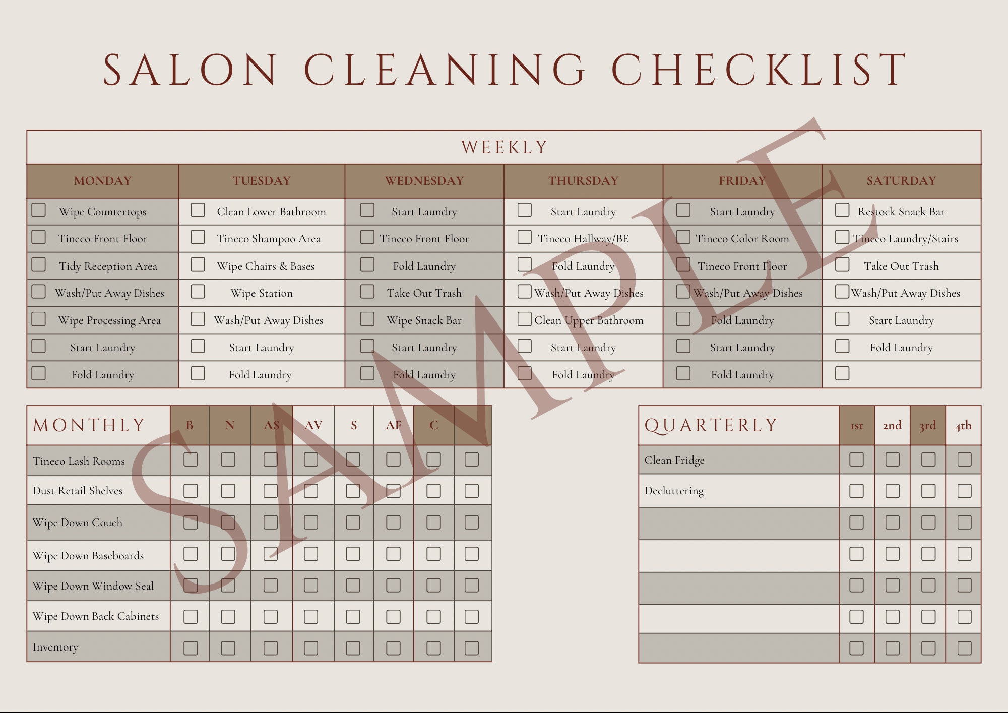 Salon Cleaning Checklist - Etsy