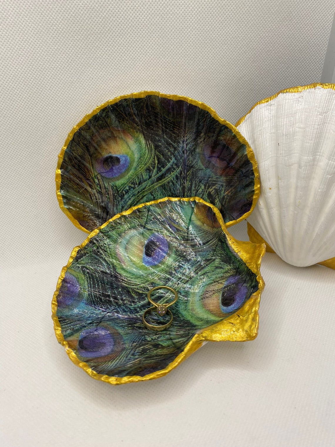 Peacock Design Decoupage and Painted Scallop Shells - Etsy Canada