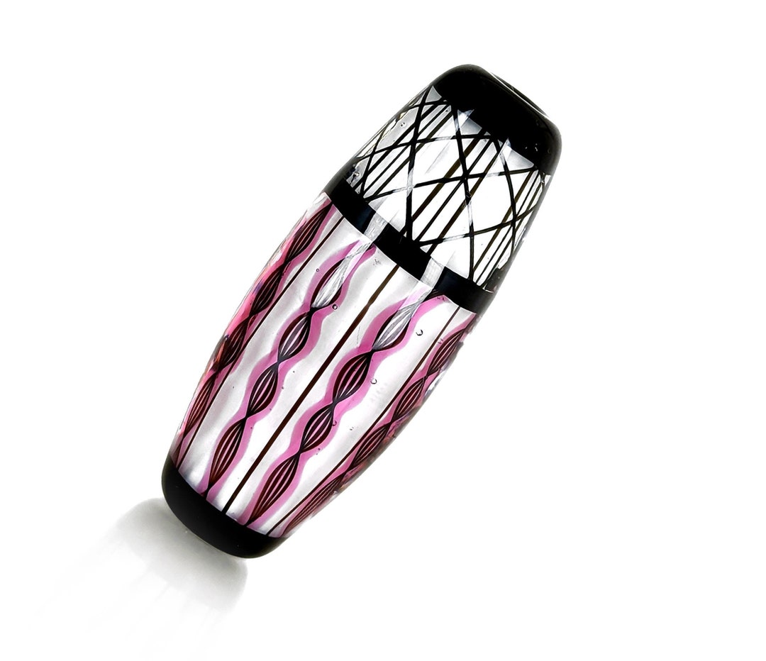 Pink Latticino and Stringer Line Pattern Bead : Contemporary Pattern in ...