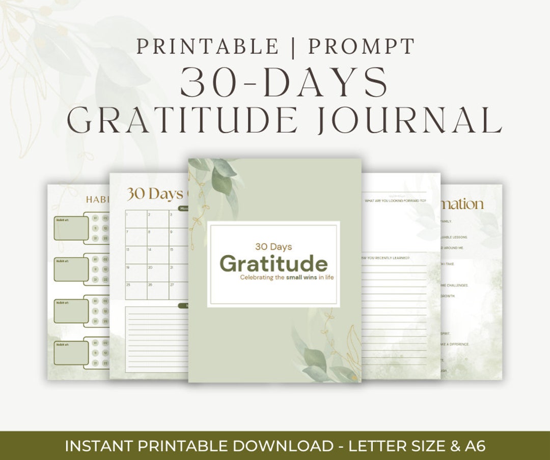 Printable Small Wins Gratitude Journal Prompt 30 Days Challenge Habit ...