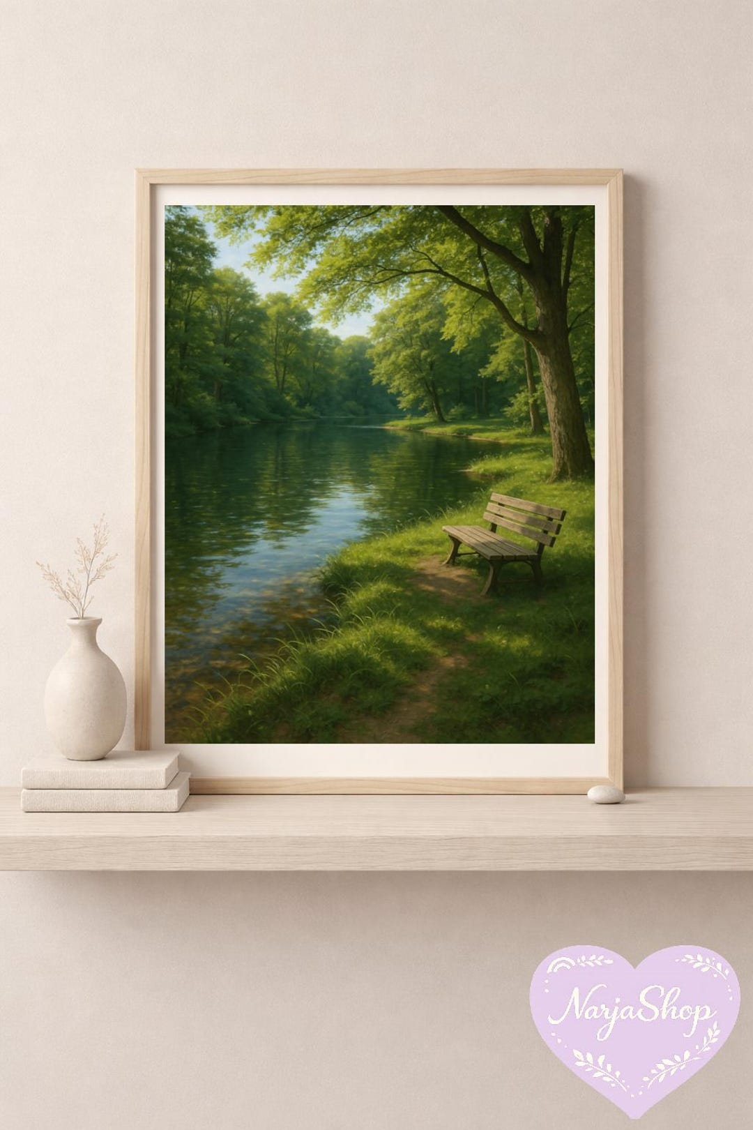 Calming Nature Prints – Wooden Bench by Tranquil Forest River - Etsy
